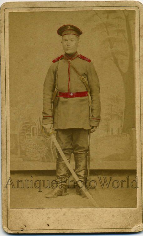 Imperial Russian Soldier W Sword Sabre Antique Photo